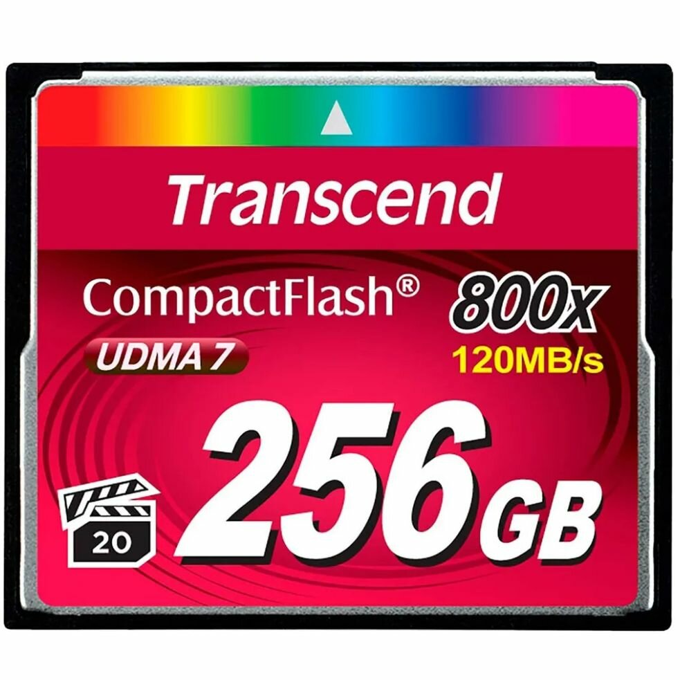 256 ГБ Карта памяти Transcend Premium (TS256GCF800) - CompactFlash (Type I), Class 10, чтение - 120 Мбайт/сек, запись - 60 Мбайт/сек