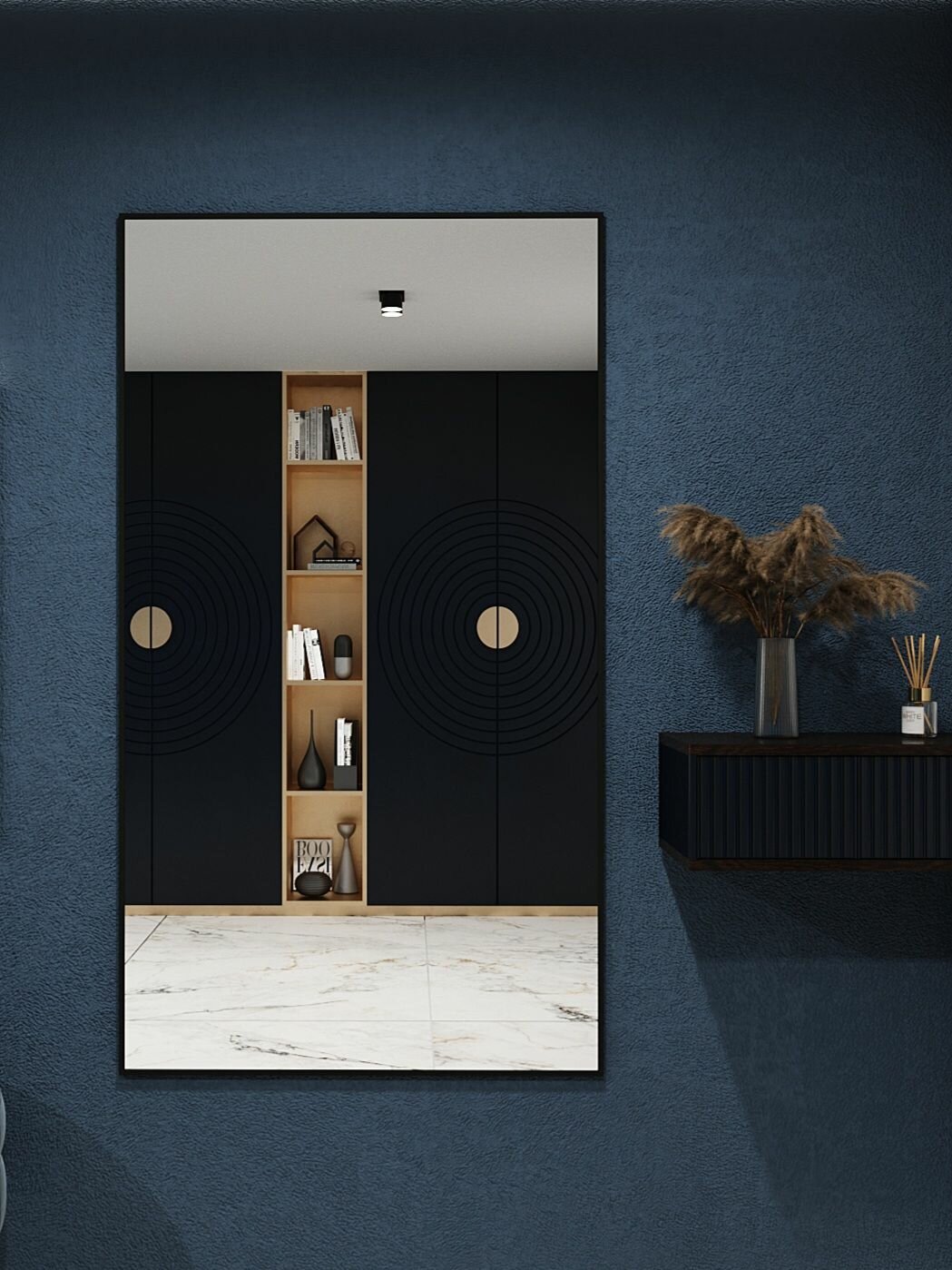 Зеркало настенное 161х90 см. ONE MARKET интерьерное в алюминиевой раме, Черное