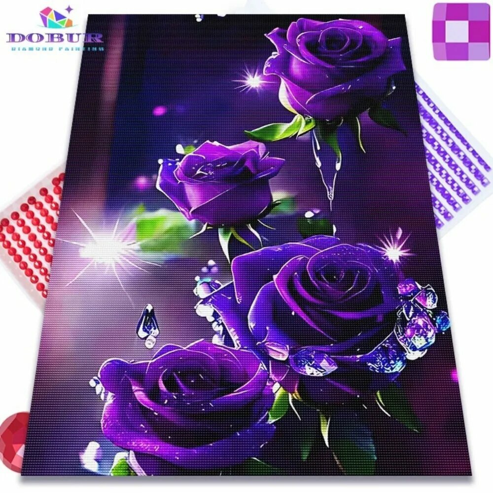 DOBUR Алмазная Картина "Пурпурная Роза", 50x70cm, Квадратный Бриллиант, Без Рамы