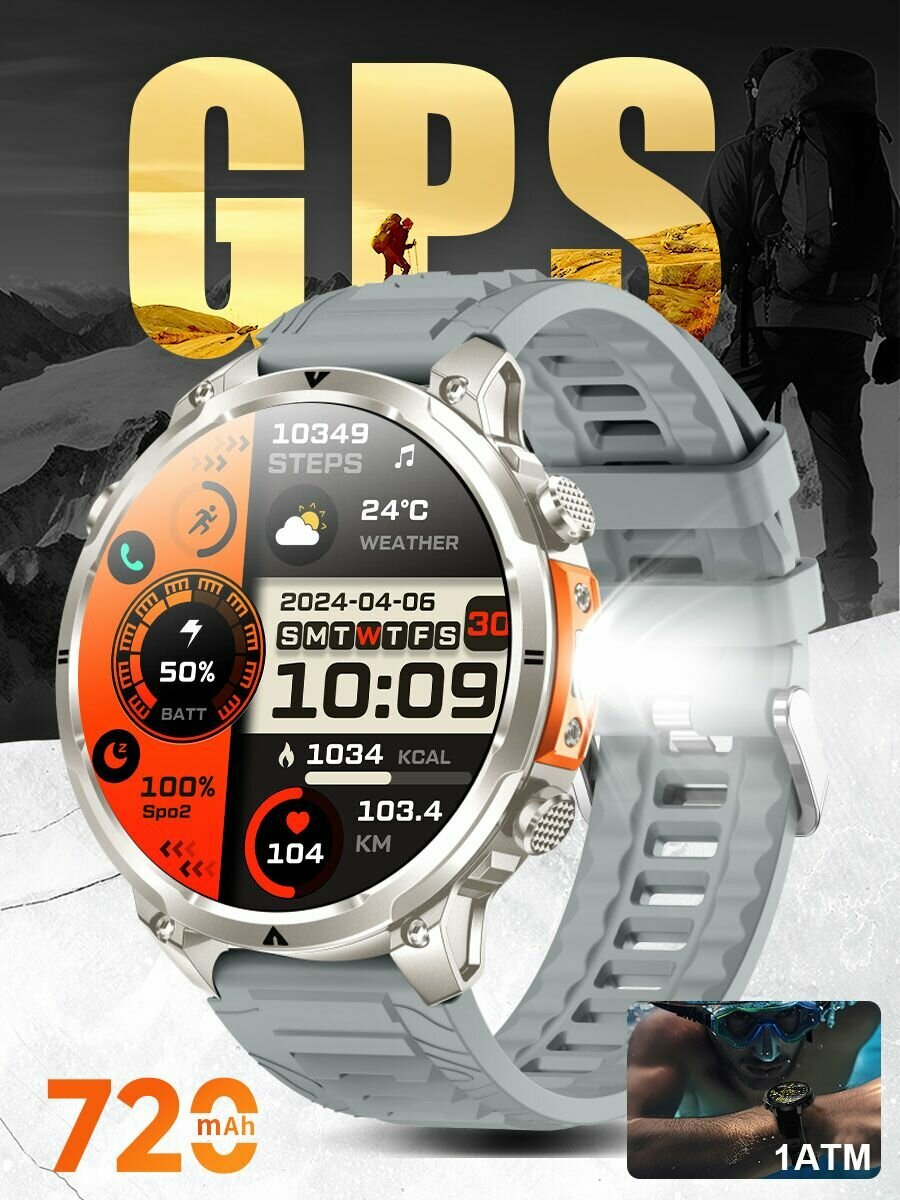 Умные часы , Спортивные часы, Водонепроницаемость 10 ATM, GPS-трекерm, Мониторинг здоровья, Кровяное давление, Спортивные режимы (150+), Металлический корпус