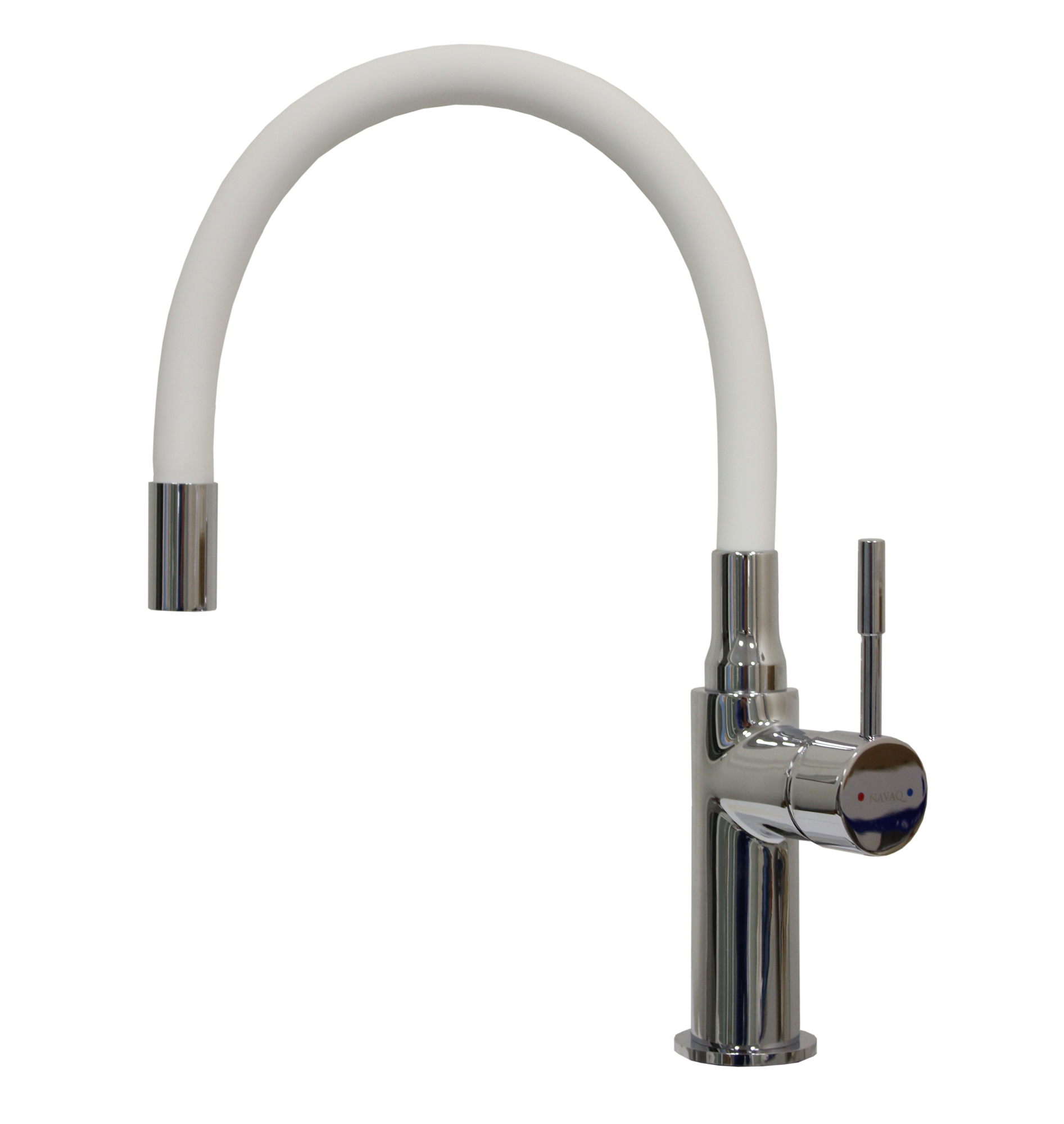 Смеситель NAVAQ однорукий д/кухни с гиб. изливом, хром/белый, латунь, бок. ручка