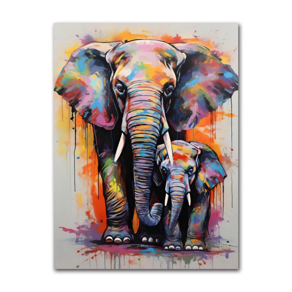 Colorful Graffiti Art Posters and Prints Wall Art Animal Picture for Living Room African Wild Elephant Painting