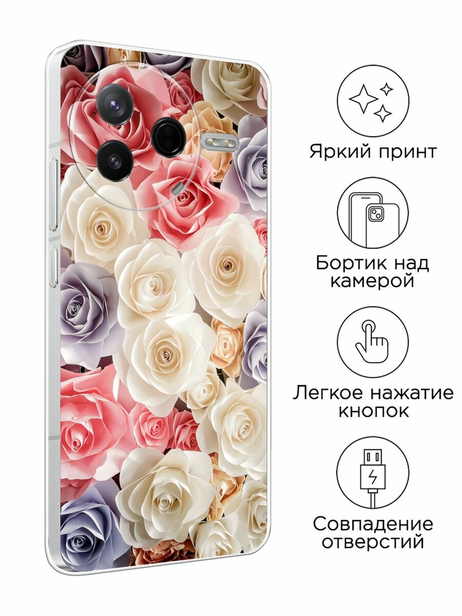 Чехол на Poco F7 Pro / Поко F7 Про с принтом "Пастельные розы" — фото 1