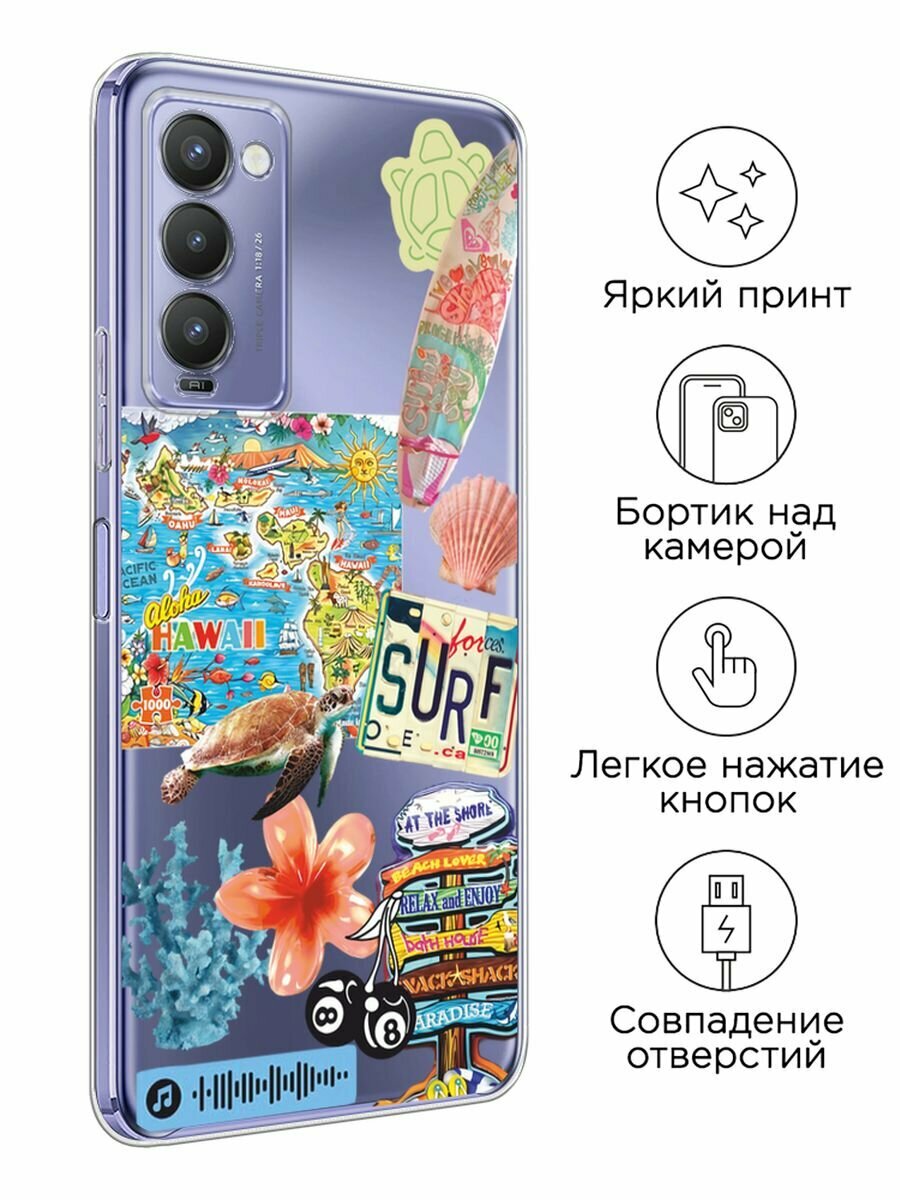 Чехол на Tecno Camon 18/18T / Текно Камон 18/18T с принтом "Summer collage", прозрачный — фото 1