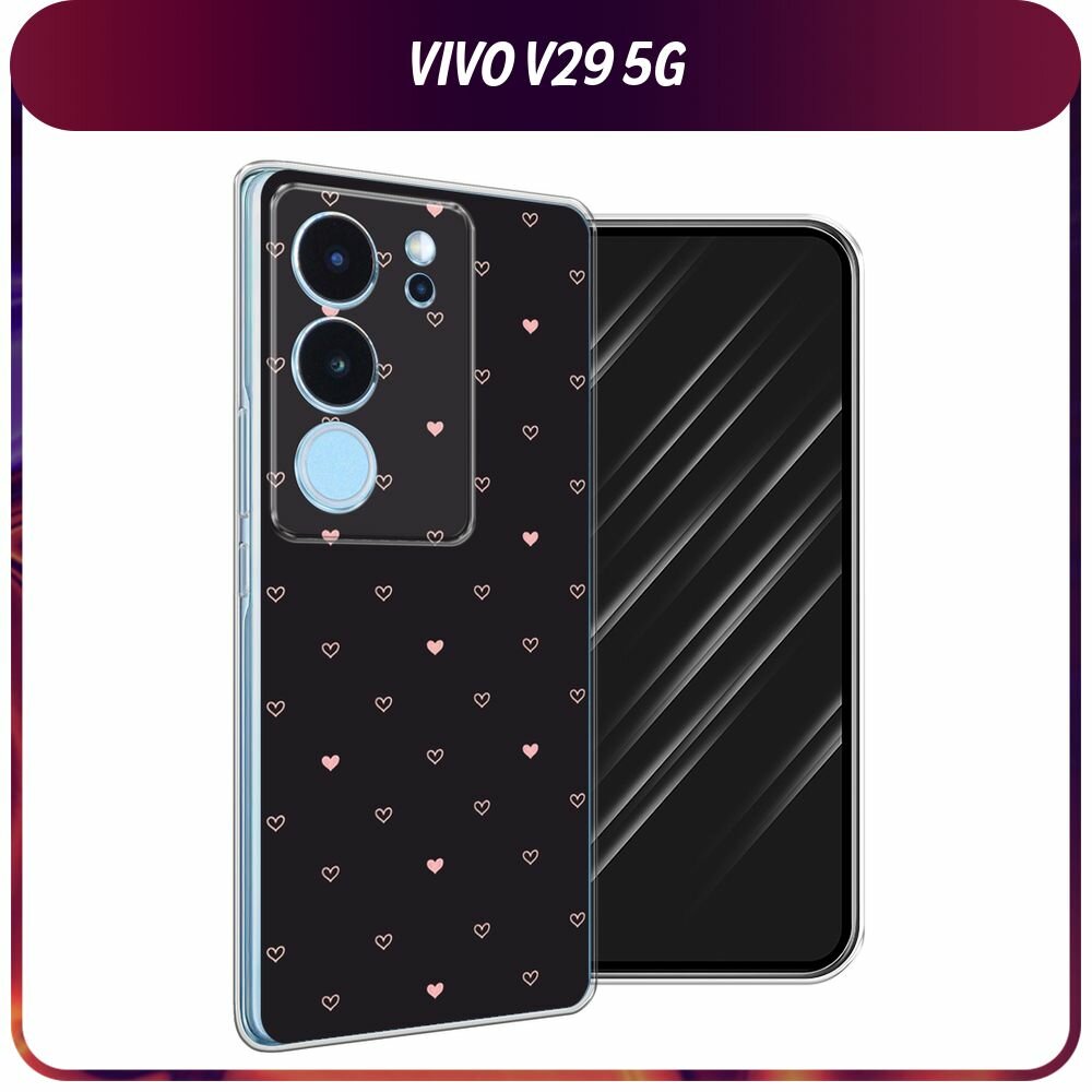 Чехол на Vivo V29 / Виво V29 с принтом "Черный фон и сердечки"