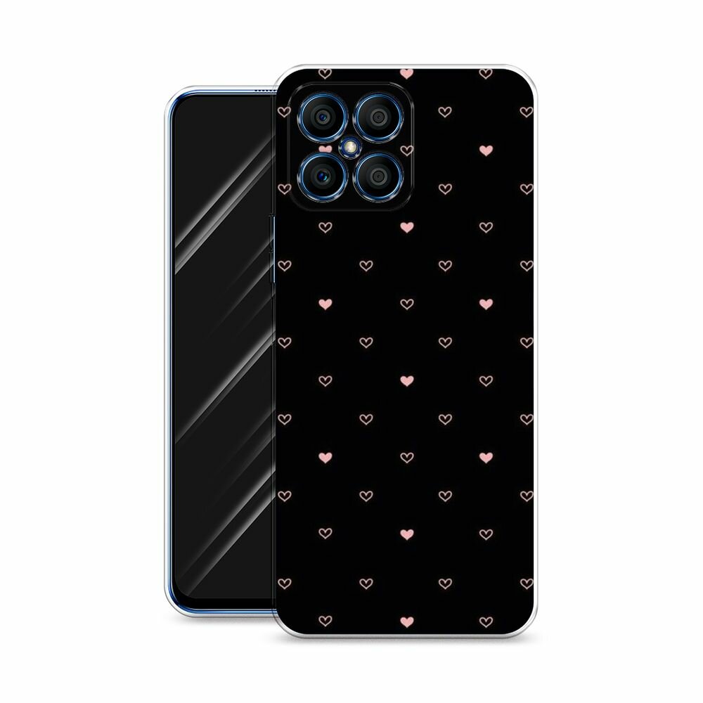 Чехол на Honor X8 / Хуавей X8 с принтом "Черный фон и сердечки" — фото 1