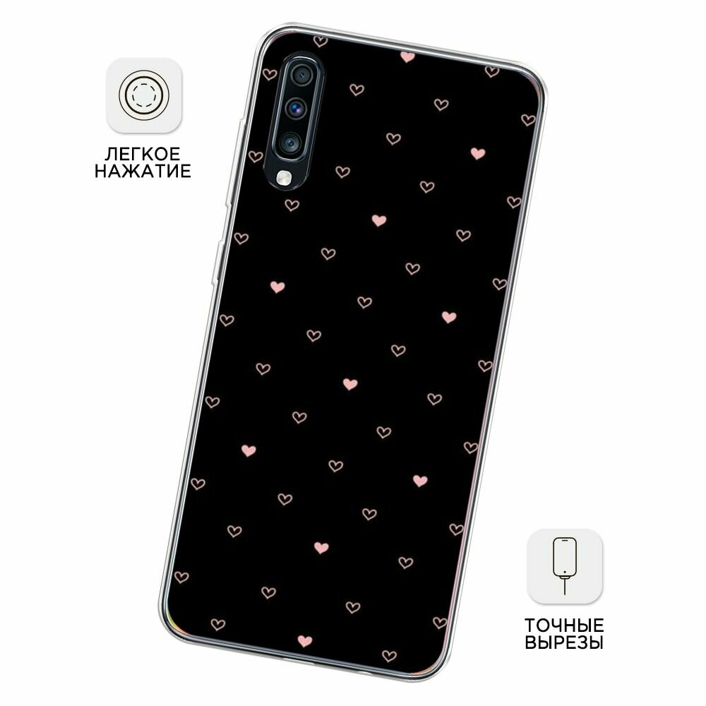 Чехол на Samsung Galaxy A70 / Самсунг Галакси А70 с принтом "Черный фон и сердечки" — фото 1