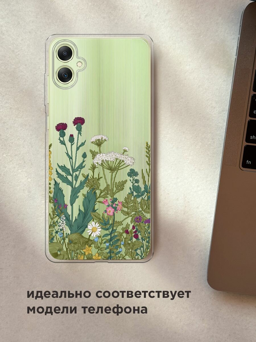 Чехол на Samsung Galaxy A06 / Самсунг Галакси А06 с принтом "Дикие полевые цветы", прозрачный — фото 1