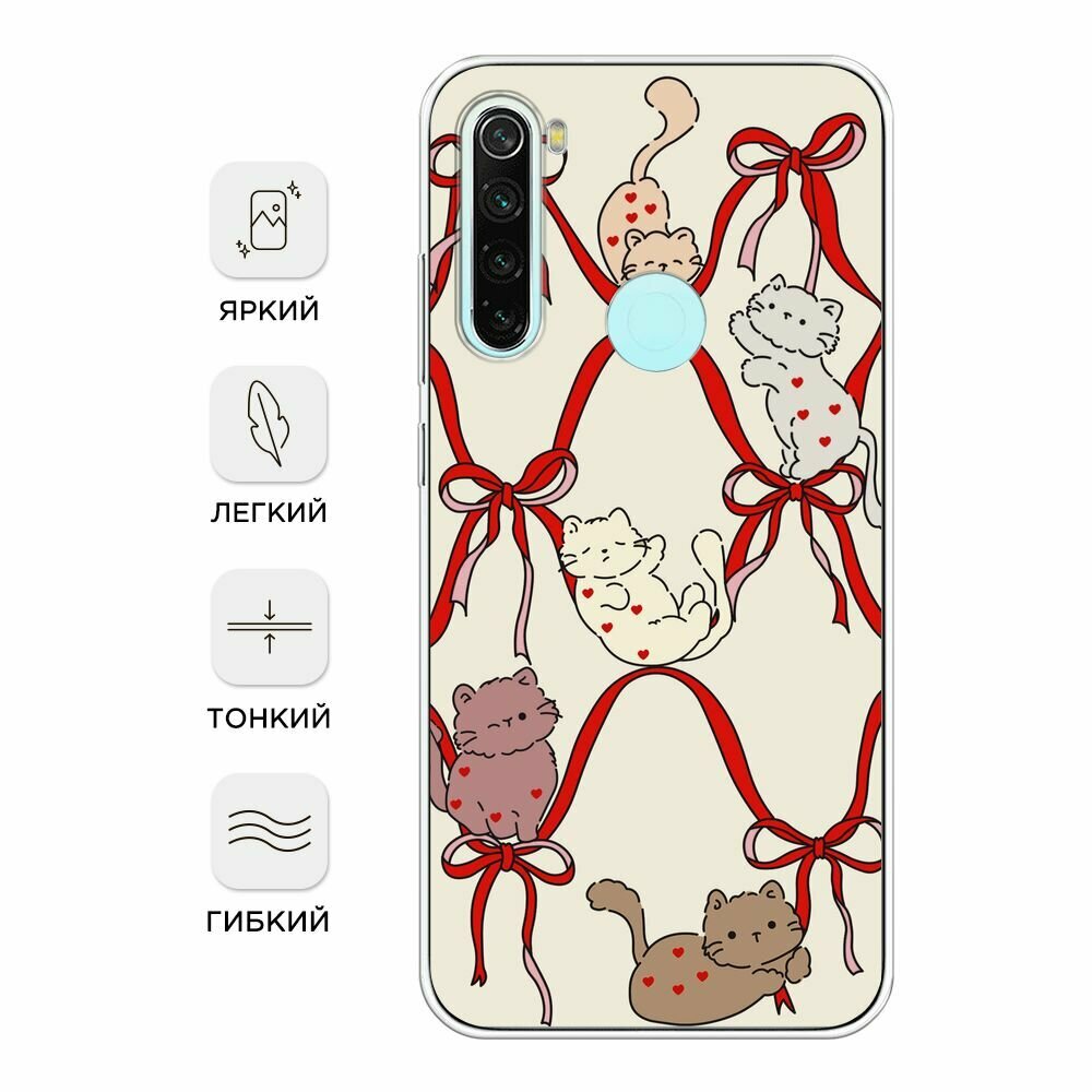 Чехол на Xiaomi Redmi Note 8 / Сяоми Редми Нот 8 с принтом "Котики в ленточках 1" — фото 1