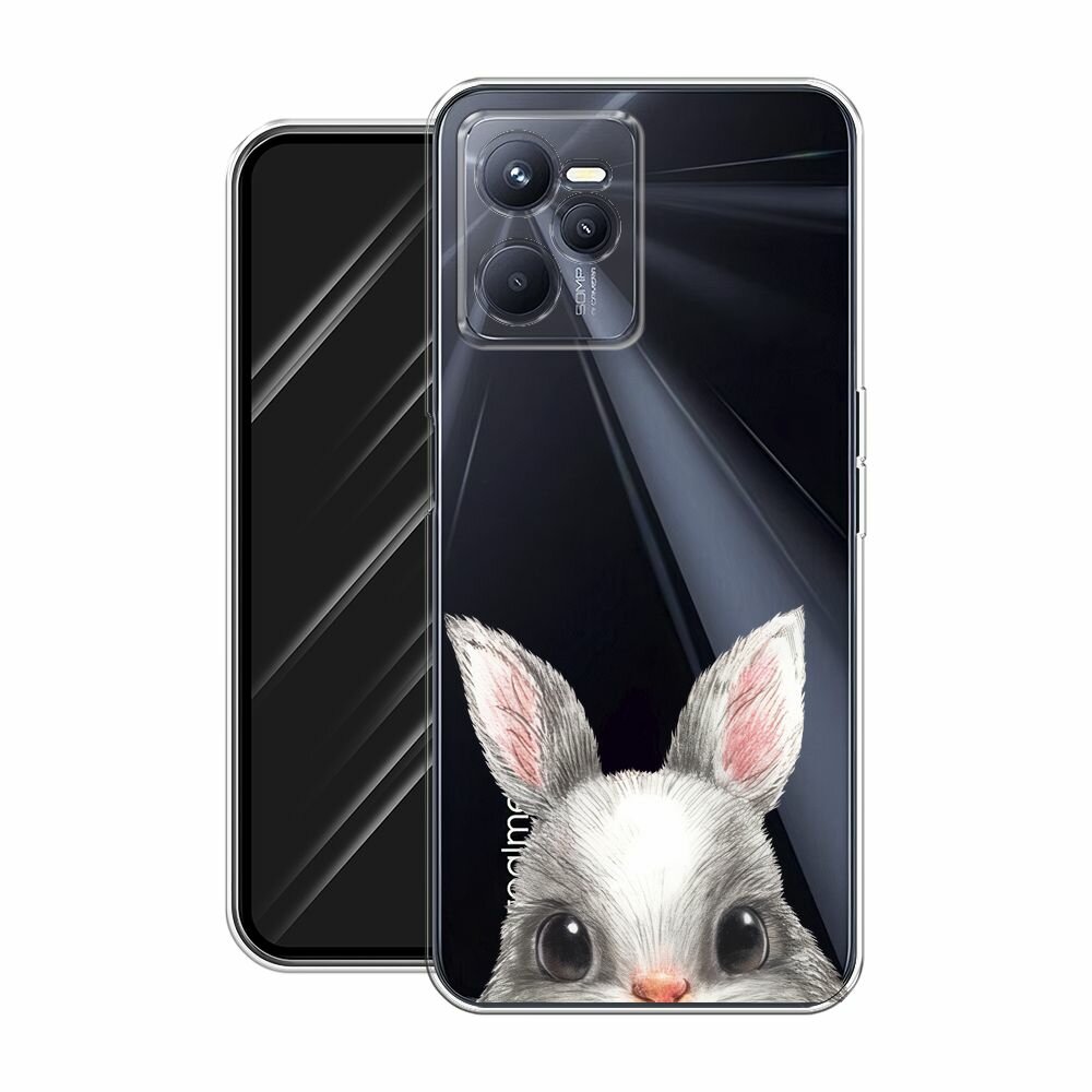 Чехол на Realme C35 / Реалми C35 с принтом "Карандашный кролик 2 - 8 марта", прозрачный — фото 1