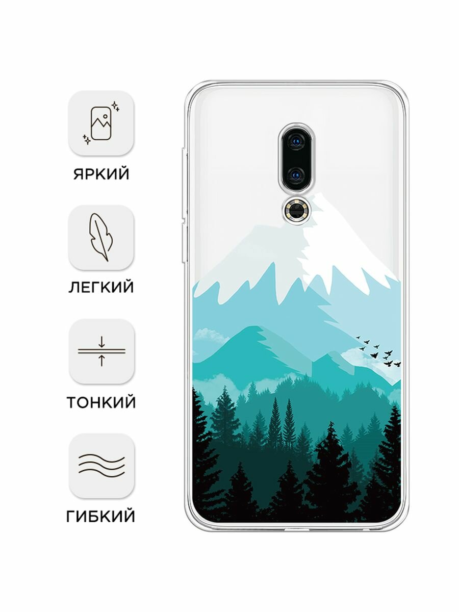 Чехол на Meizu 16th / Мейзу 16th с принтом "Синяя снежная гора", прозрачный — фото 1