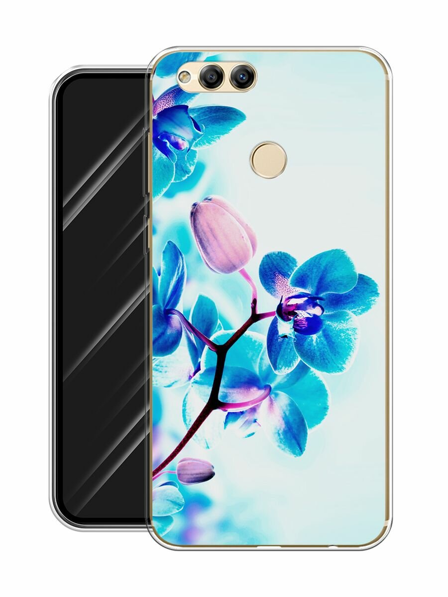 Силиконовый чехол на Honor 7X / Хонор 7Х с принтом "Голубая орхидея" — фото 1