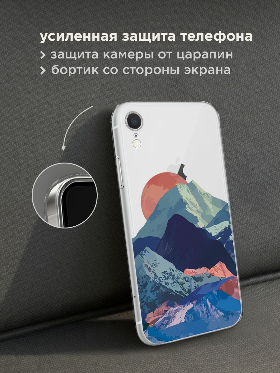 Чехол на Apple iPhone XR / Айфон XR с принтом "Закат в снежных горах", прозрачный — фото 1