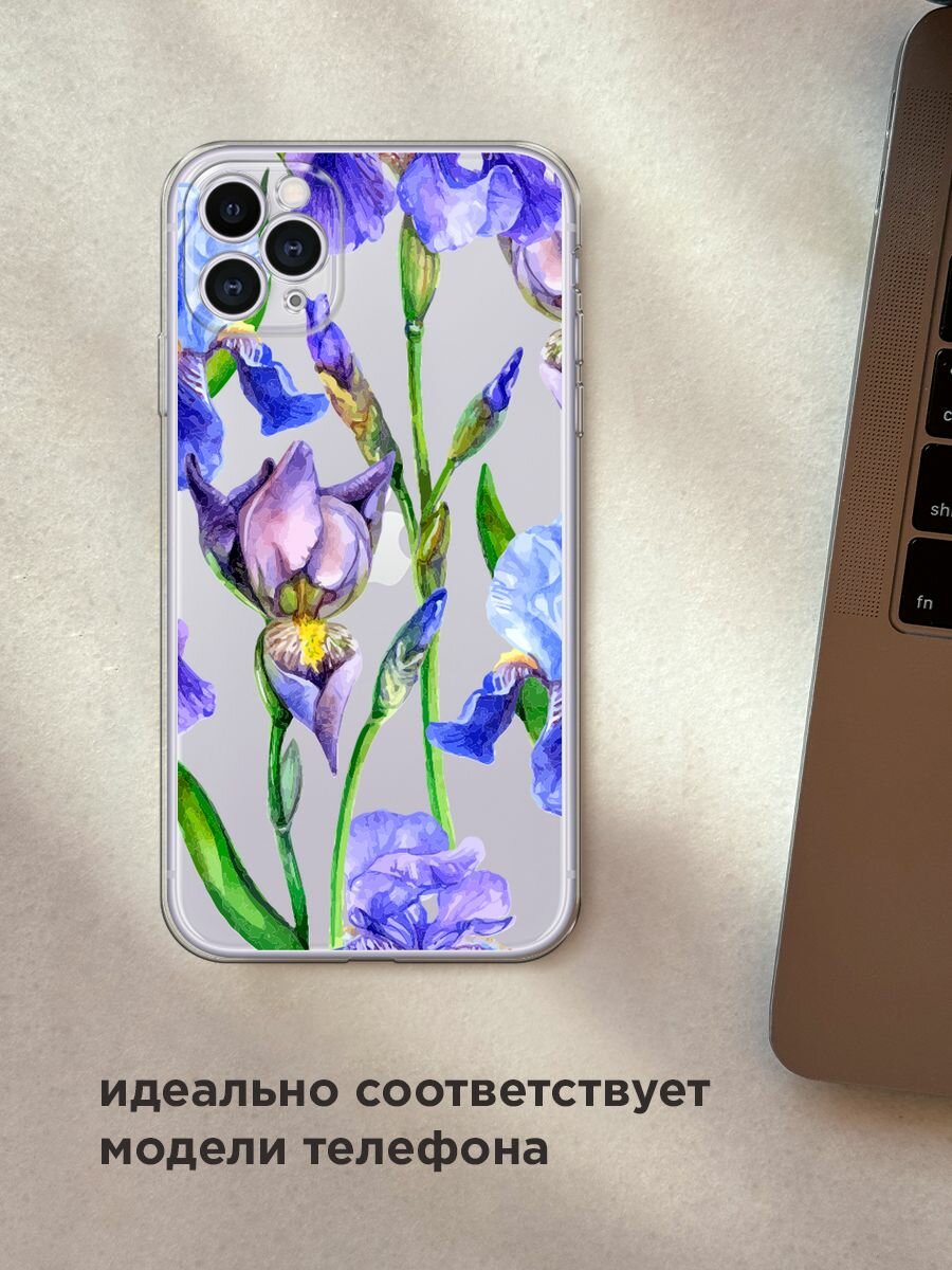 Чехол на Apple iPhone 11 Pro / Айфон 11 Про с принтом "Синие ирисы", прозрачный — фото 1