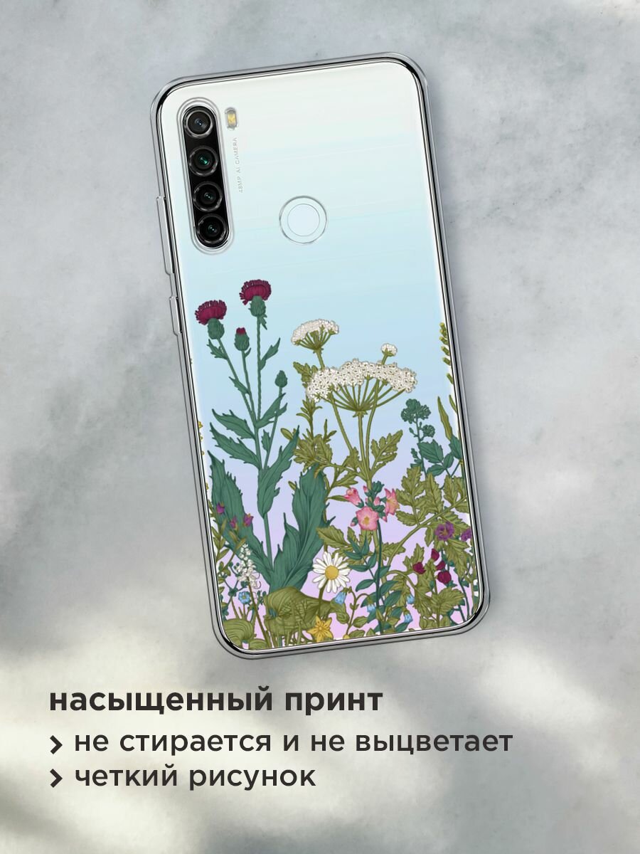 Чехол на Xiaomi Redmi Note 8T / Сяоми Редми Нот 8Т с принтом "Дикие полевые цветы", прозрачный — фото 1