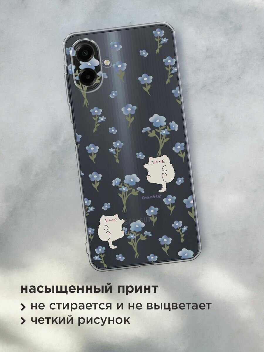 Чехол на Samsung Galaxy A07 / Самсунг А07 с принтом "Gentle cats", прозрачный — фото 1