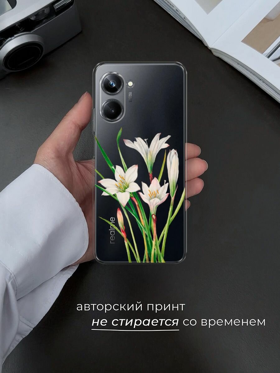 Чехол на Realme 10 Pro / Реалми 10 Про с принтом "White lily", прозрачный — фото 1