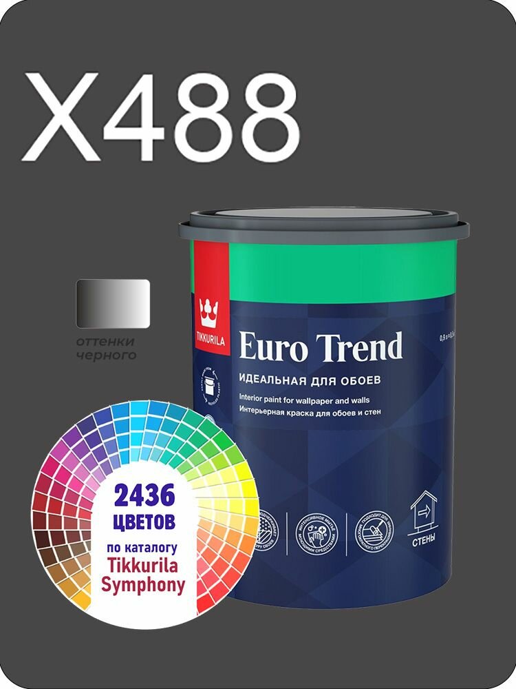 Краска для обоев Tikkurila Euro Trend 0,9л. оттенки черного X488