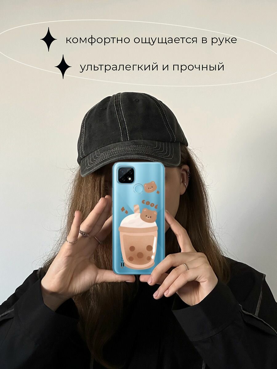 Чехол на Realme C21 / Реалми С21 с принтом "Кофе 2", прозрачный — фото 1