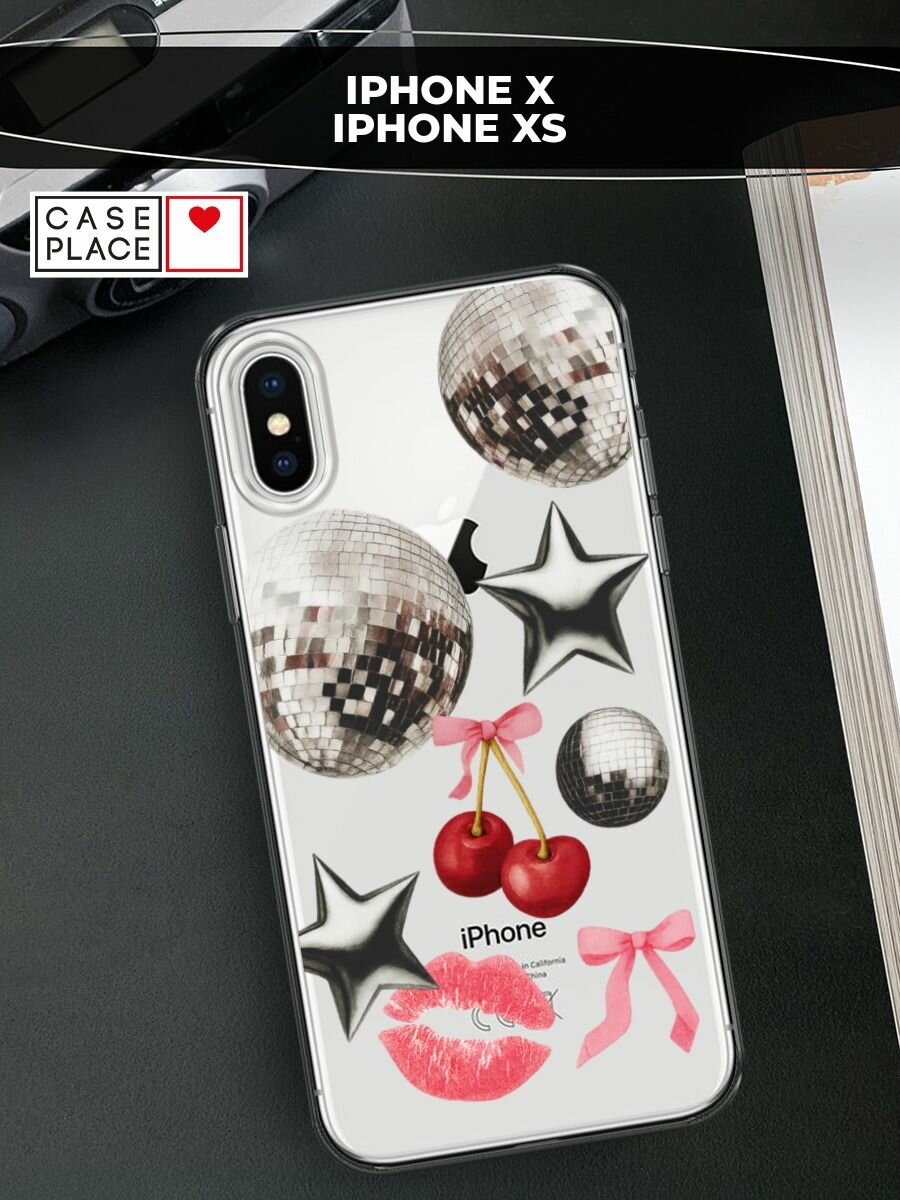 Чехол на Apple iPhone X / Айфон X с принтом "Стильная подборка", прозрачный