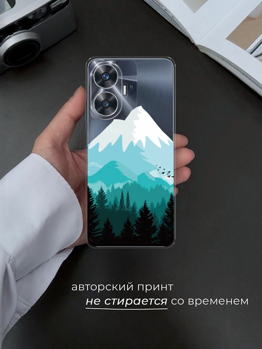 Чехол на Realme C55 / Реалми C55 с принтом "Синяя снежная гора", прозрачный — фото 1
