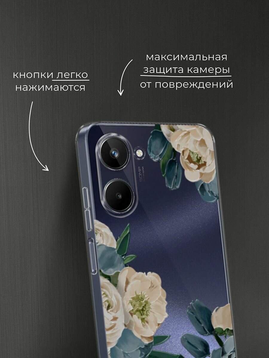Чехол на Realme 10 4G / Реалми 10 4G с принтом "Бежевые и голубые бутоны" — фото 1
