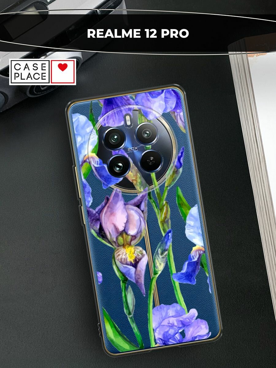 Чехол на Realme 12 Pro / Реалми 12 Про с принтом "Синие ирисы", прозрачный