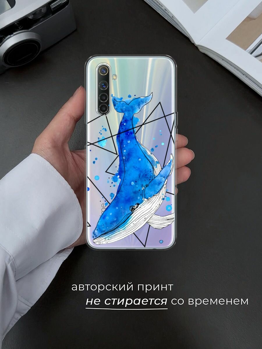 Чехол на Realme 6 / Реалми 6 с принтом "Кит графика", прозрачный — фото 1