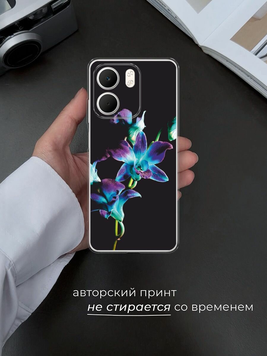 Чехол на Oppo A5x / Оппо А5x с принтом "Синий цветок на черном" — фото 1