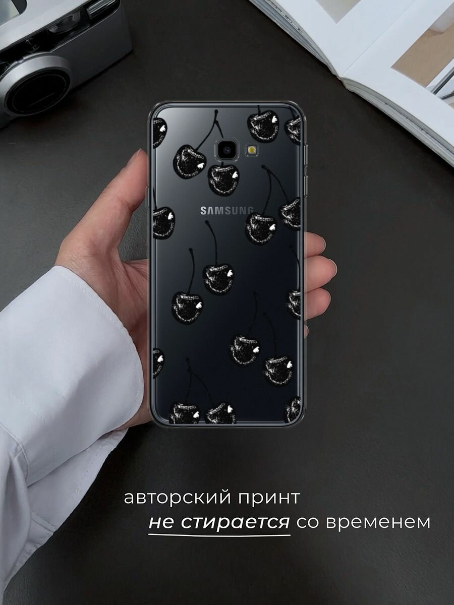 Чехол на Samsung Galaxy J4 Plus 2018 / Самсунг J4 Plus 2018 с принтом "Черная вишня", прозрачный — фото 1