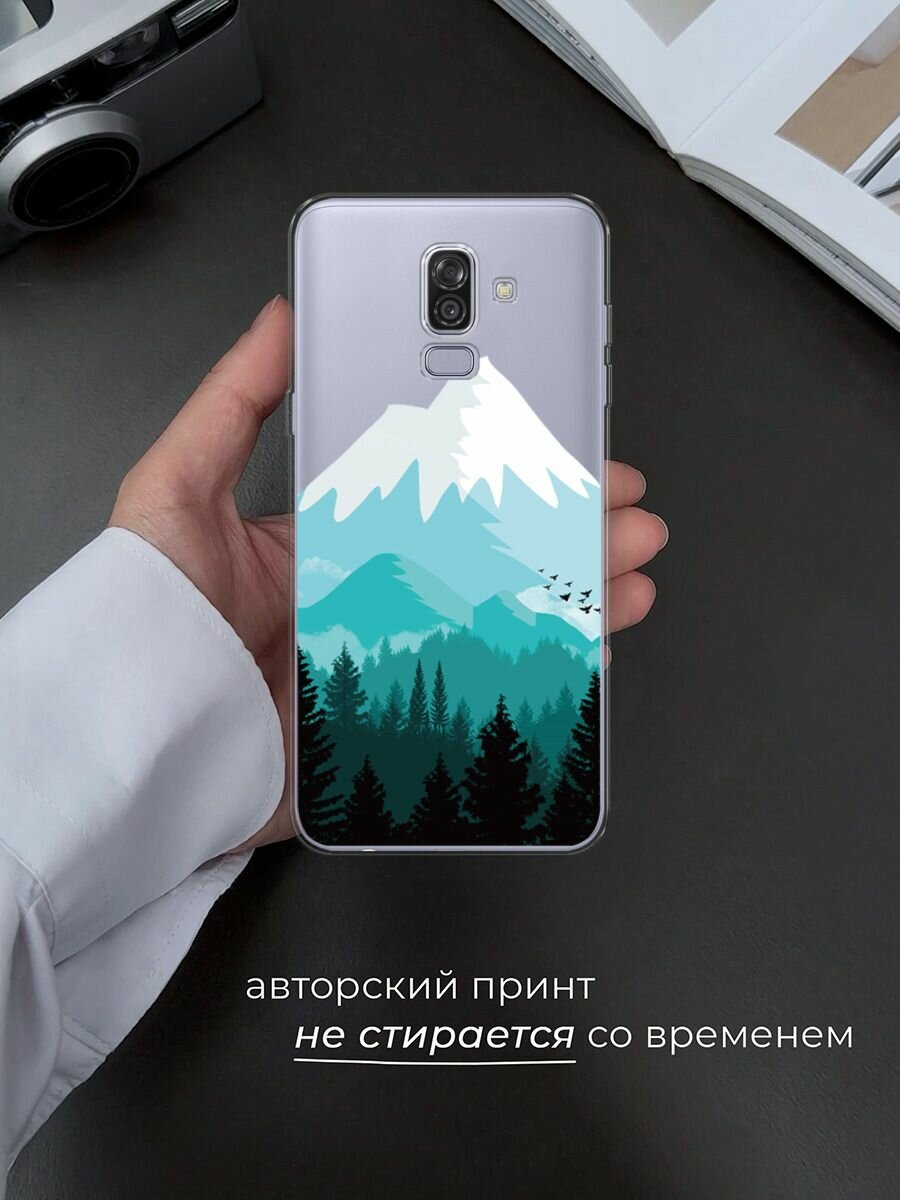 Чехол на Samsung Galaxy J8 / Самсунг Галакси Джей 8 с принтом "Синяя снежная гора", прозрачный — фото 1