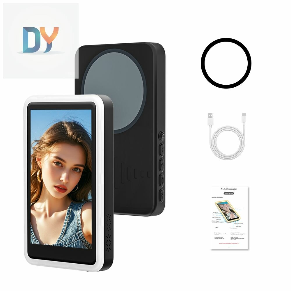 Магнитный селфи-монитор 3.97" с LED-кольцем 3000-6500К, Bluetooth-пульт, 4ч аккум черное