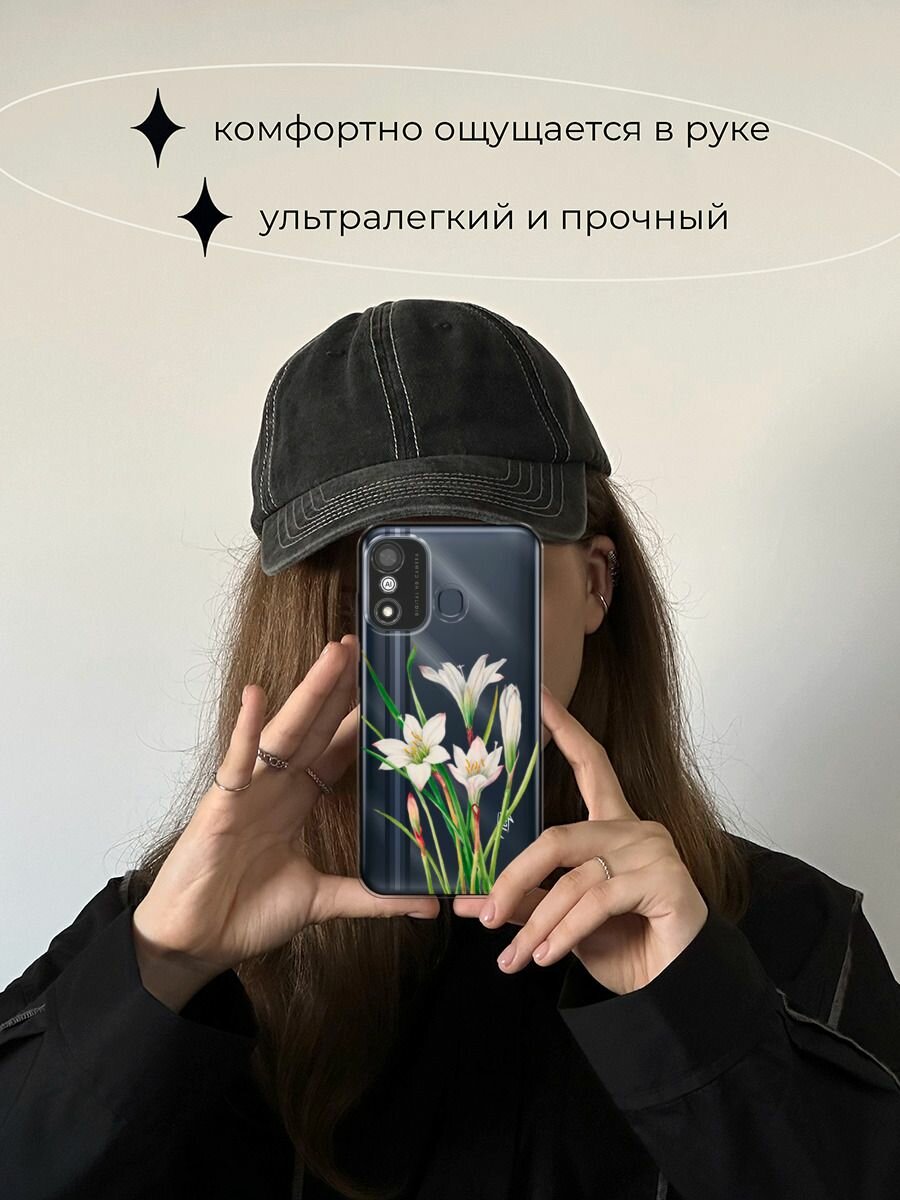 Чехол на Itel A27 / Ител А27 с принтом "White lily", прозрачный — фото 1