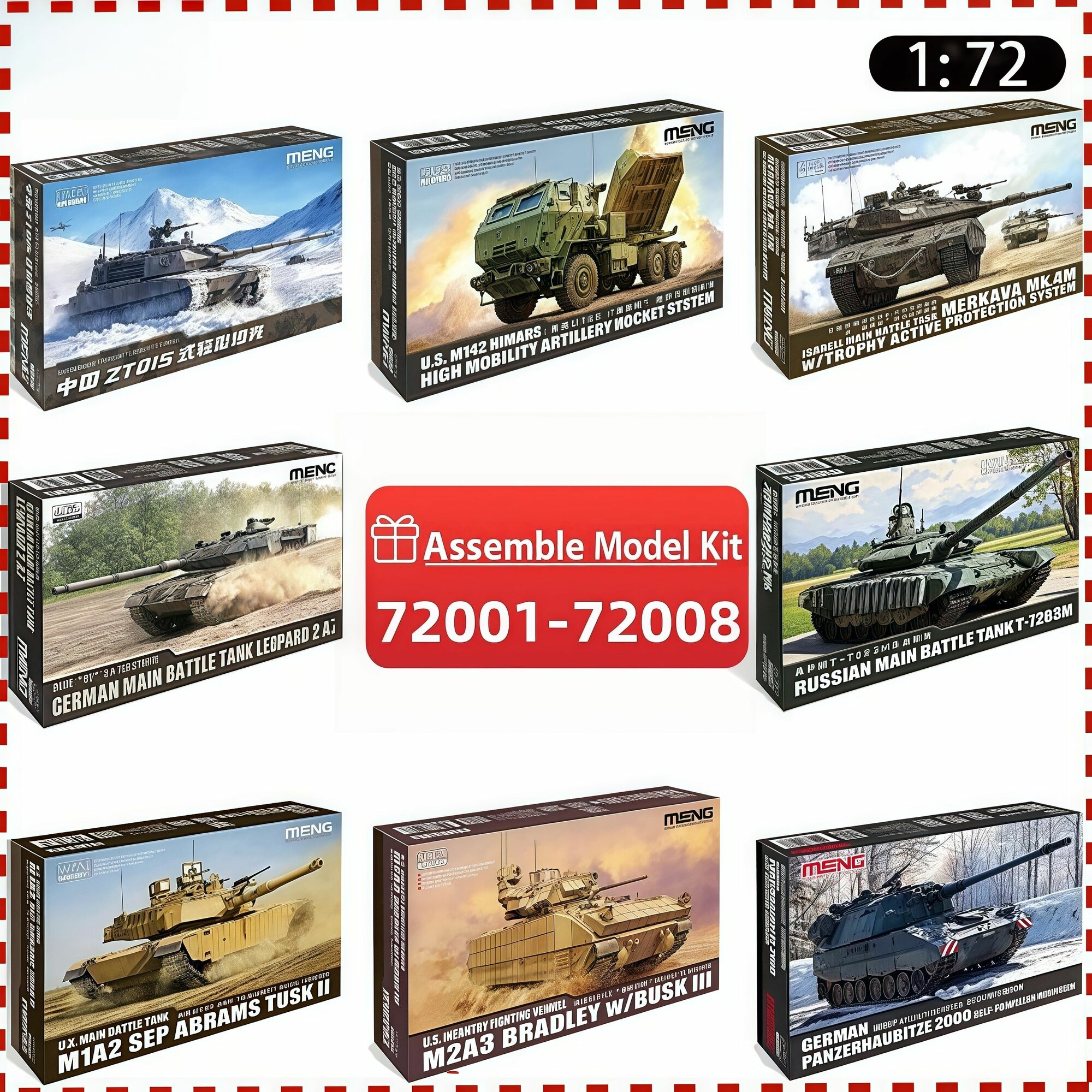 MENG 1/72 72001-72008 Главная Коллекция Боевых Танков 8 Модели Сборки Целый набор
