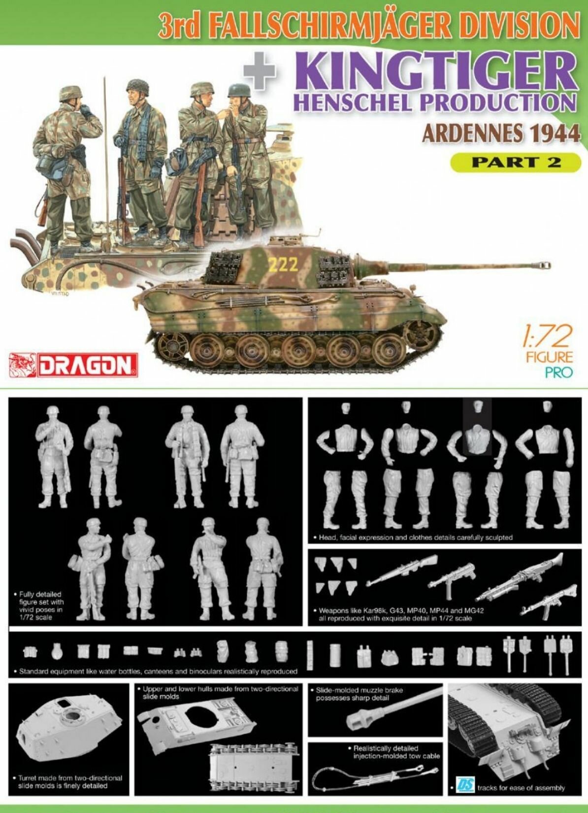 DRAGON 1/72 7362 3-я дивизия Fallschirmj ger + King Tiger Производство Henschel сборная модель танка