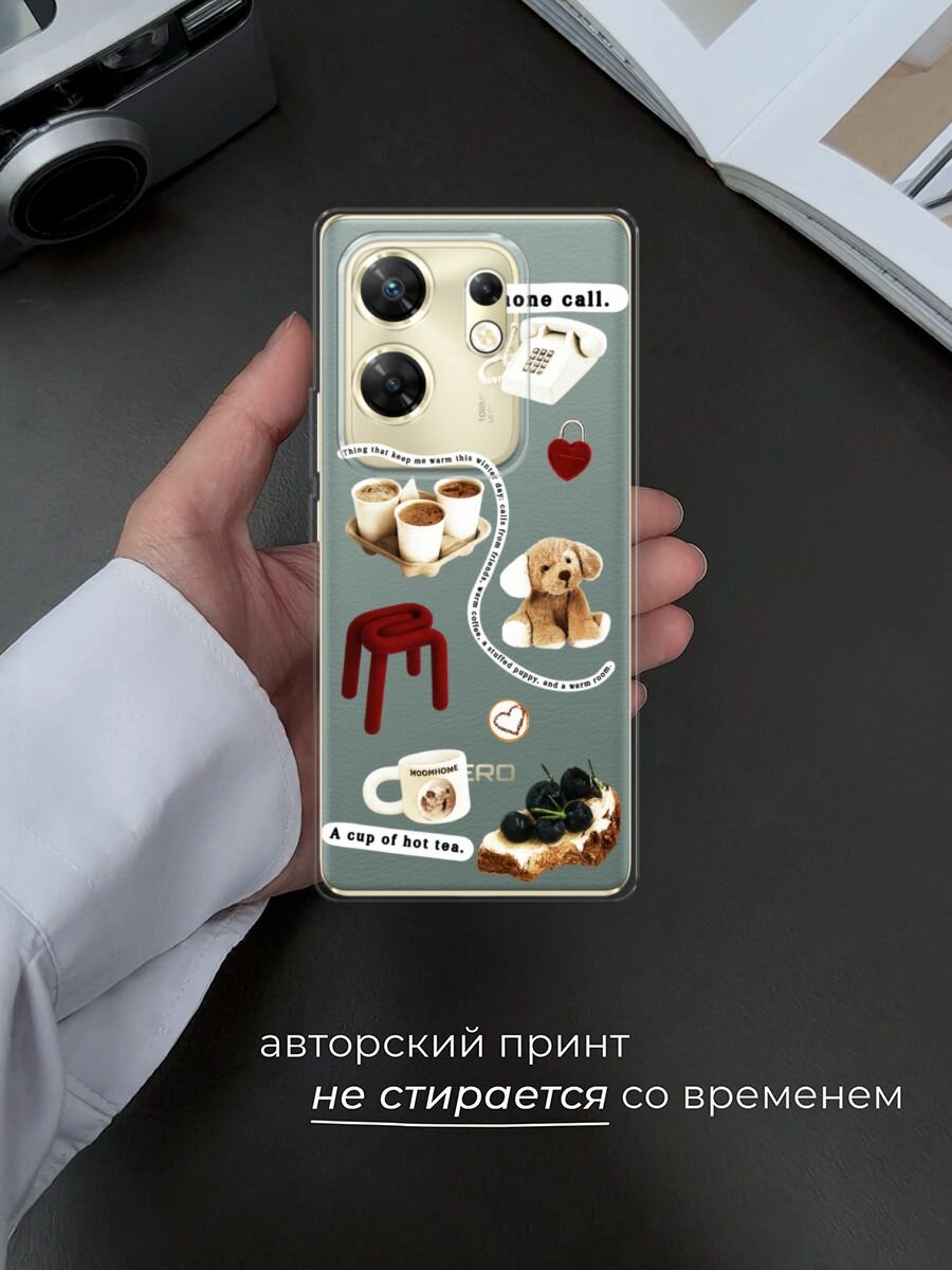 Чехол на Infinix Zero 30 4G / Инфиникс Зеро 30 4G с принтом "Phone call", прозрачный — фото 1