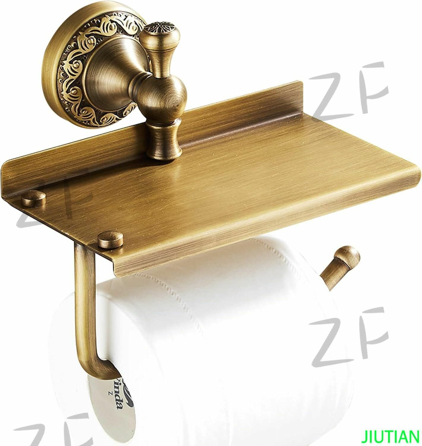 Держатель туалетной бумаги с держателем для телефона, настенные аксессуары для ванной комнаты из античной бронзы и латуни, дизайн с гравировкой узора