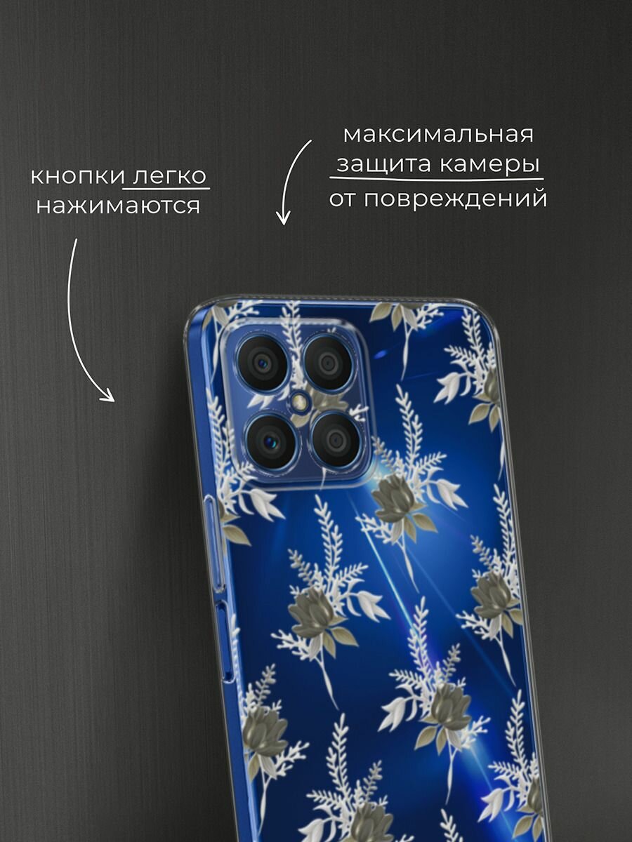 Чехол на Honor X8 / Хуавей X8 с принтом "Паттерн цветы сепия" — фото 1