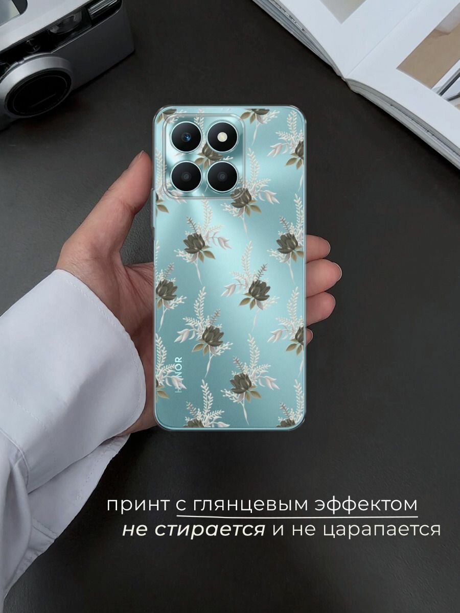 Чехол на Honor X6A / Хонор X6A с принтом "Паттерн цветы сепия" — фото 1