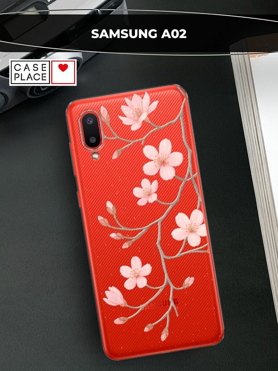 Чехол на Samsung Galaxy A02 / Самсунг Галакси А02 с принтом "Веточка распускающейся сакуры 2"