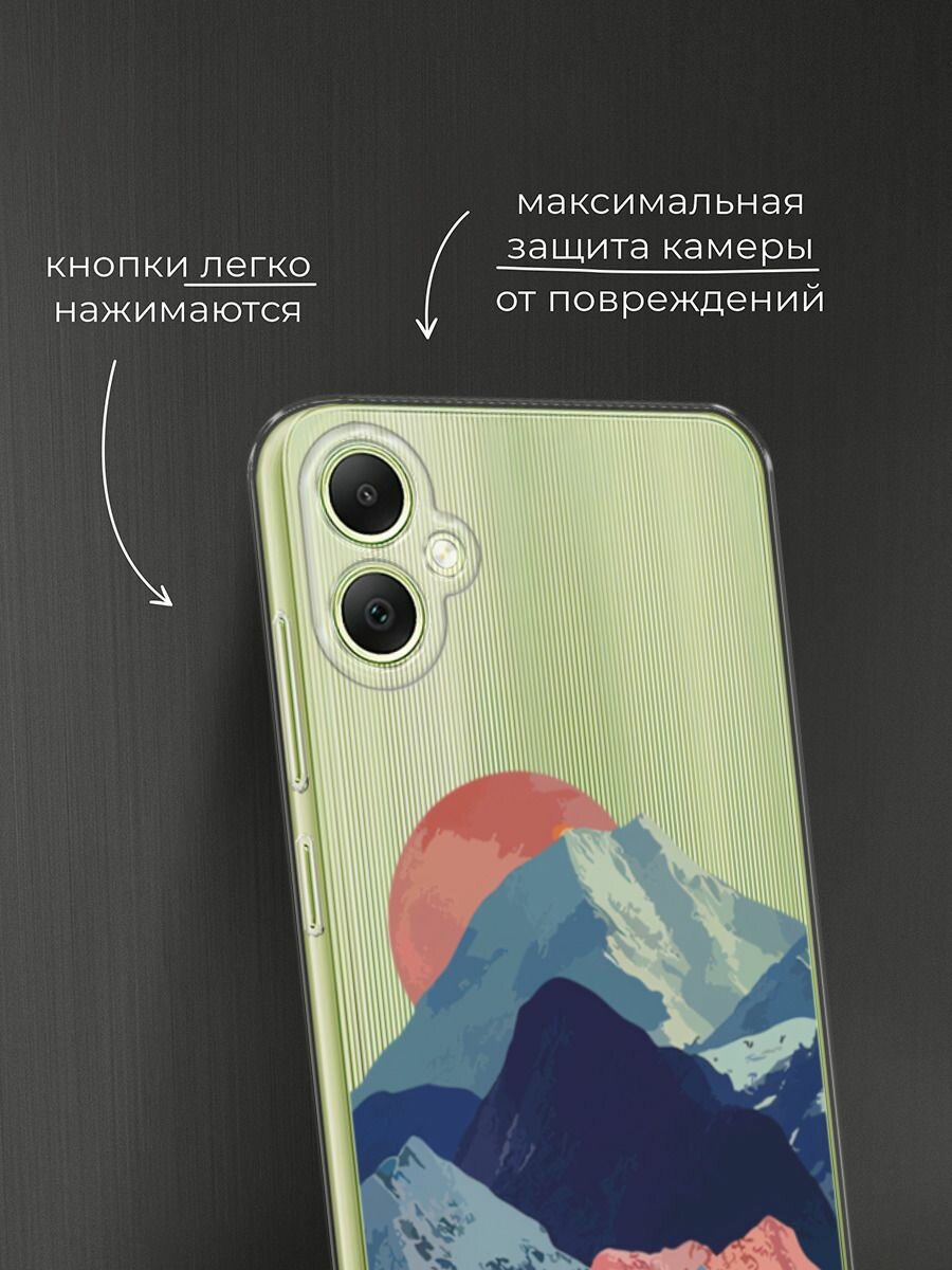Чехол на Samsung Galaxy A05 / Самсунг Галакси A05 с принтом "Закат в снежных горах", прозрачный — фото 1