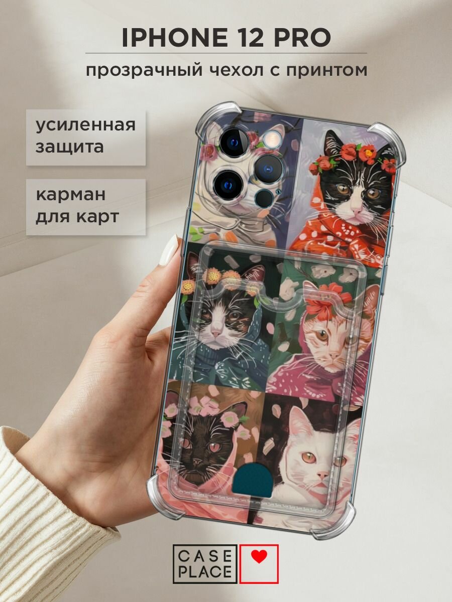 Чехол на Apple iPhone 12 Pro (Айфон 12 Про) с картой и принтом "Котобабушки"