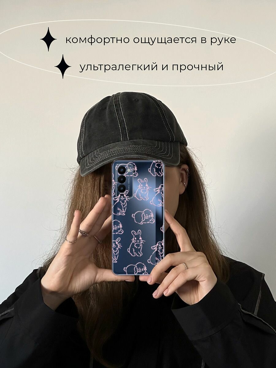 Чехол на Tecno Camon 18P / Техно Камон 18Р с принтом "Розовый ситует кролика 2" — фото 1