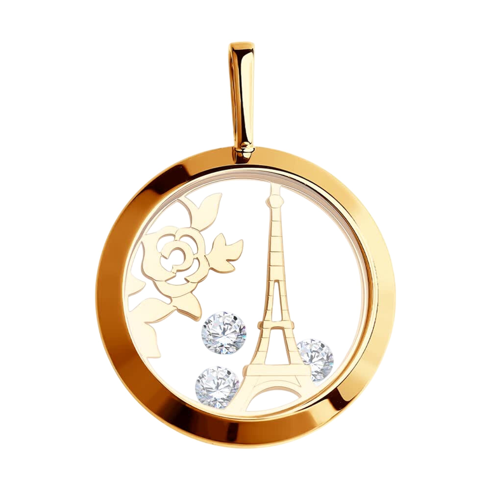 Подвеска, красное золото, 585 проба, минеральное стекло, кристаллы Swarovski