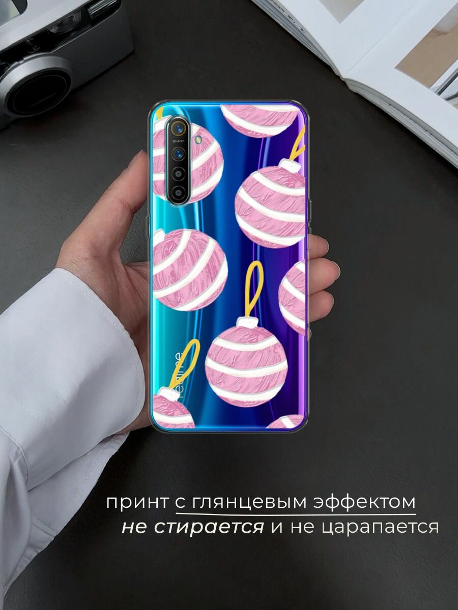 Чехол на Realme XT / Реалми XT с принтом "Розовые новогодние шарики 3" — фото 1