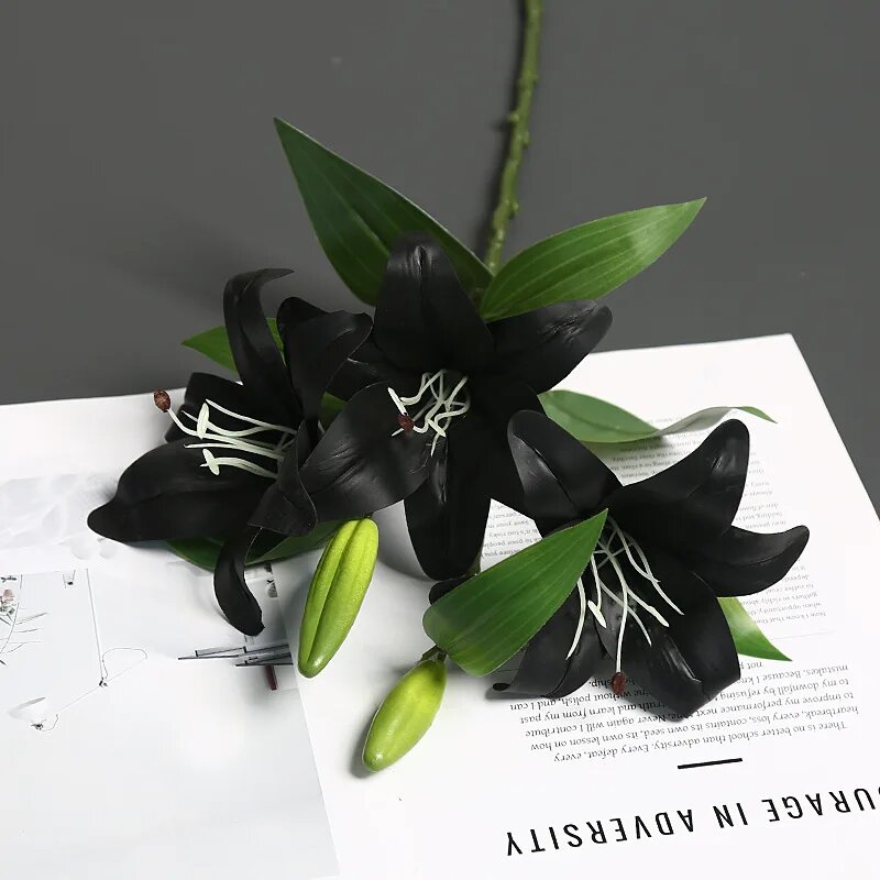 Искусственная ветка лилии Jiumengya, черная, 5 головок Черный, 25