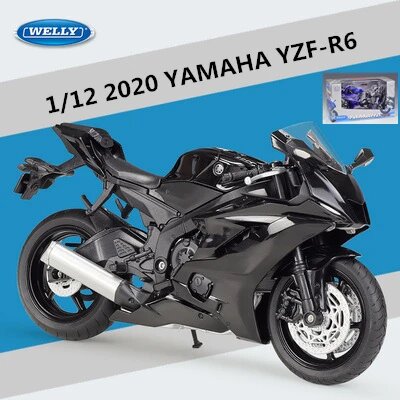 Модель гоночного мотоцикла Welly 1:12 Yamaha YZF-R6 из сплава, модель литая металлическая уличная модель мотоцикла, имитация коллекции детских игрушек, подарок, Black retail box