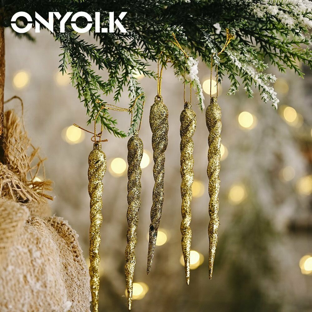 ONYOLK Елочные украшения 13 см Сосулька золотой 5 шт.