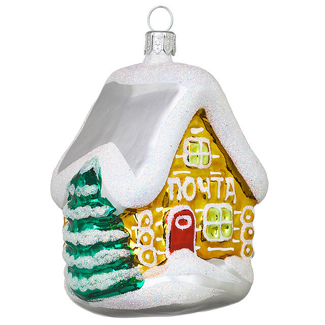 Стеклянная елочная игрушка Домик - Почта 8.5 см золотой, подвеска, Фабрика Елочка, С2120-зол