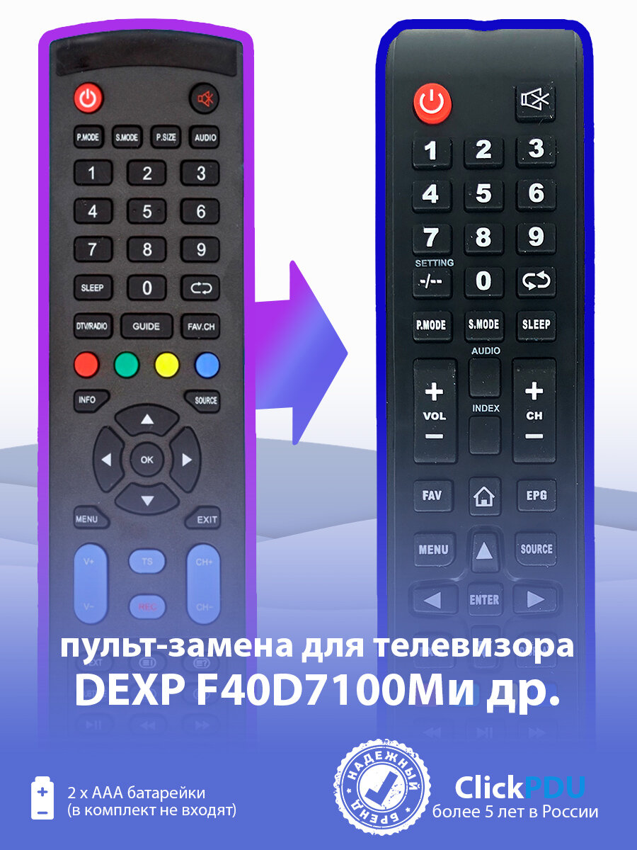 Пульт для телевизора DEXP F40D7100M и других
